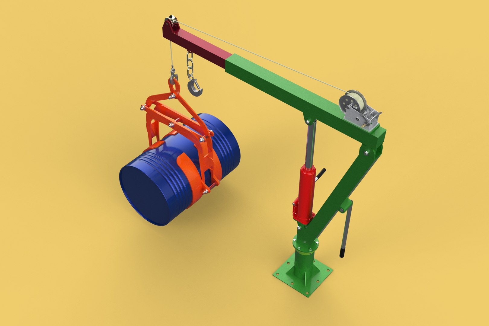 HAND WINCH CRANE HOIST DRUM BARREL LIFTER LIFTING CLAMP GRAB JIB 3D ...