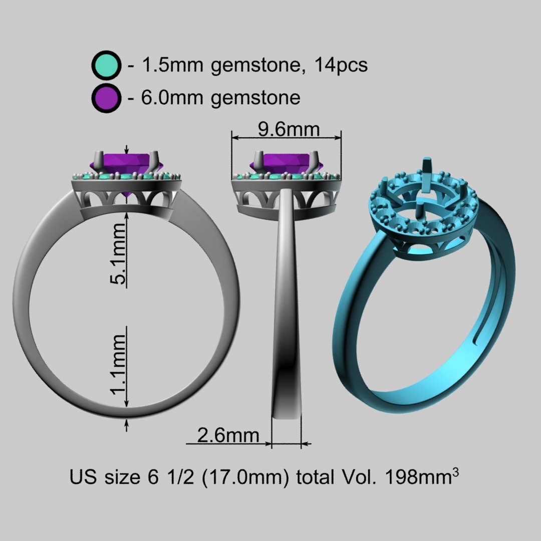 6mm Gemstone Gold Ring 3D model - TurboSquid 1828117