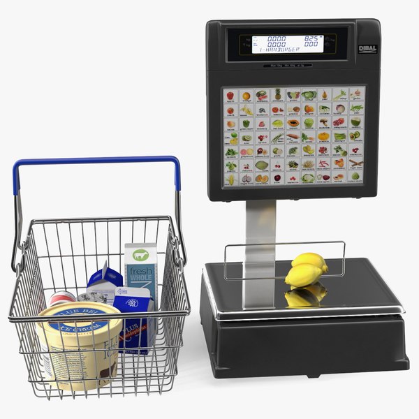 3D Self-service Scales Tornado with Shopping Cart with Goods model ...