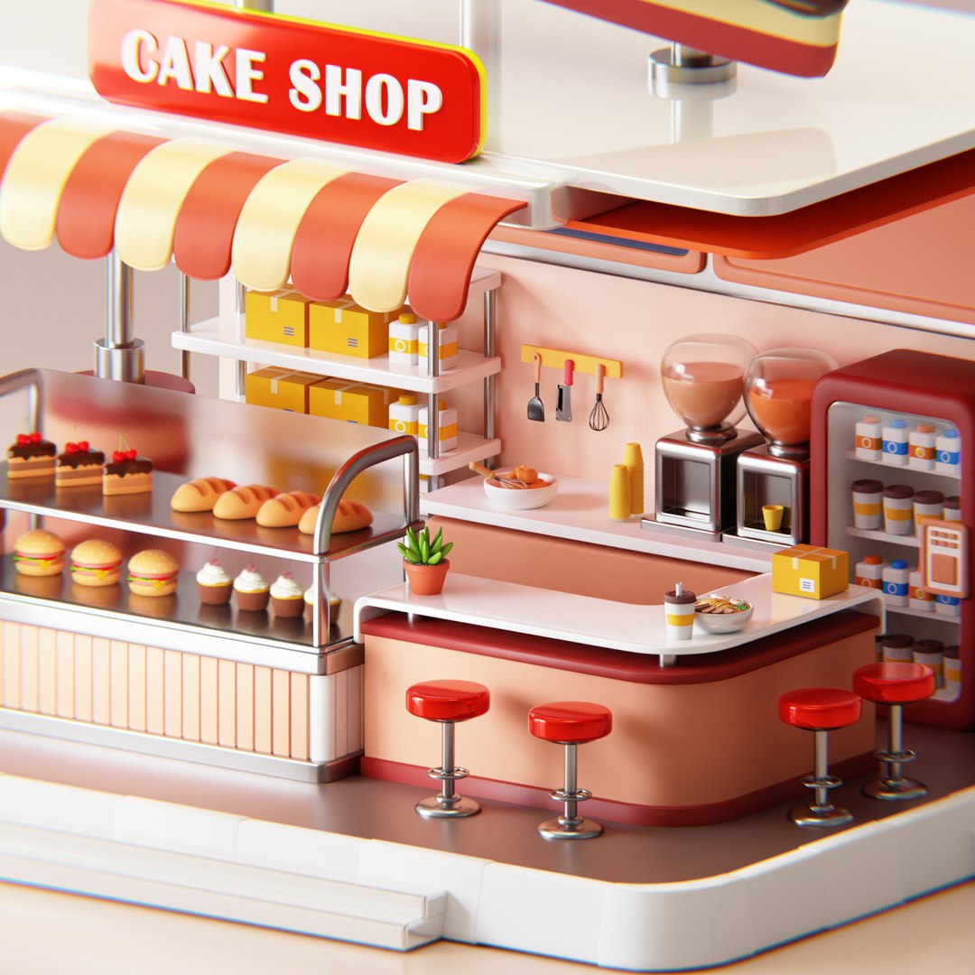 3D Isometric Cake Shop Model - TurboSquid 2330250