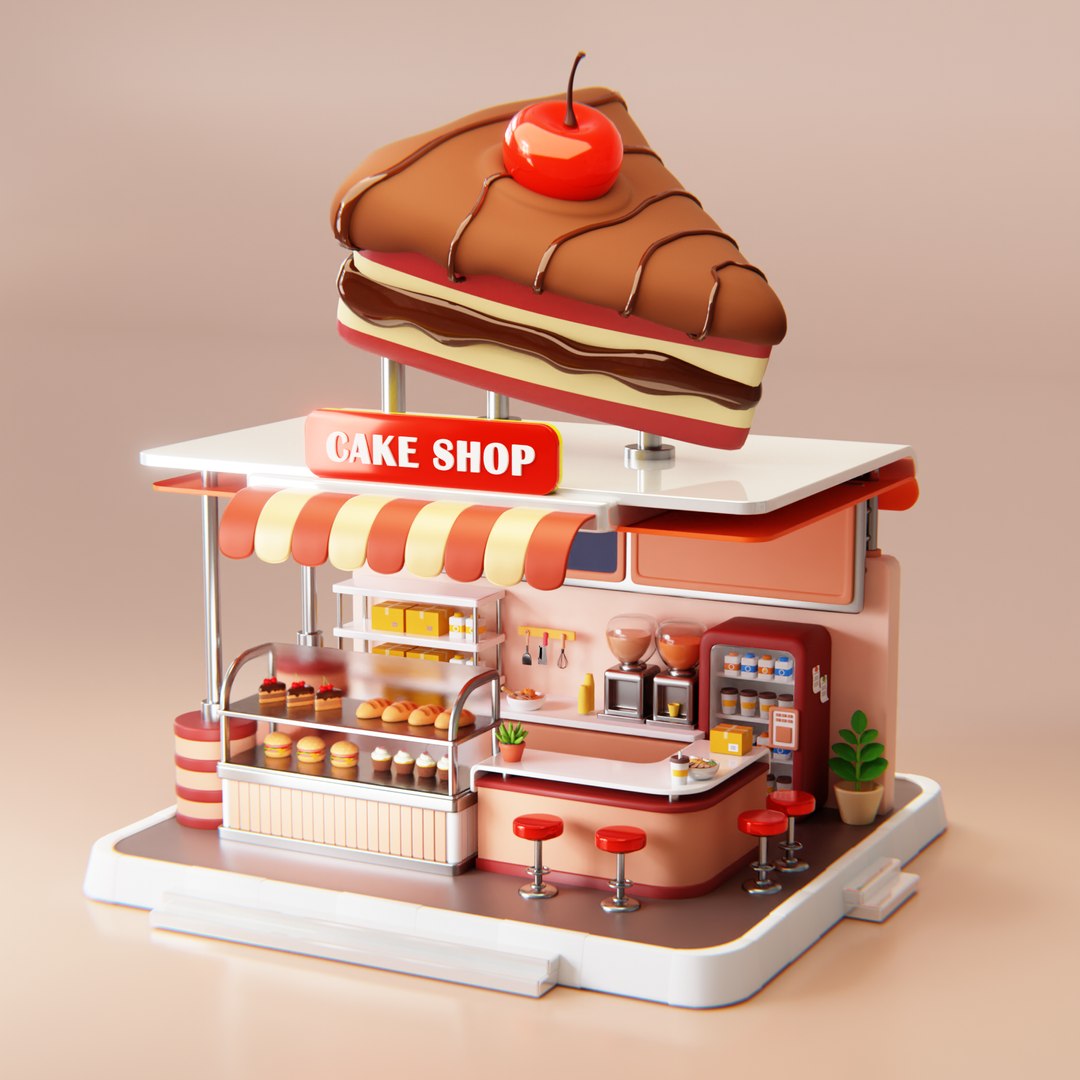3D Isometric Cake Shop Model - TurboSquid 2330250