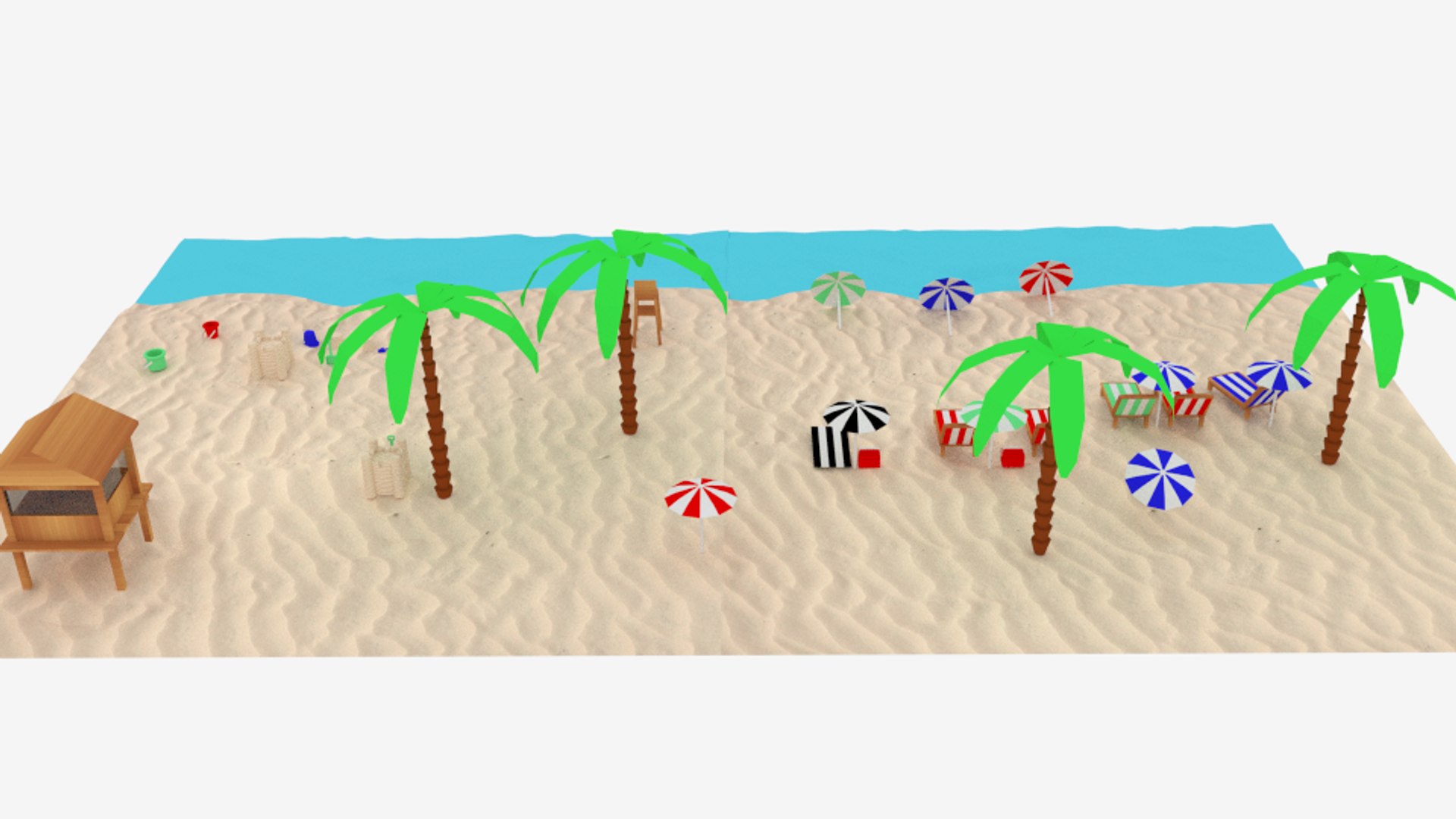3D beach scene basic model - TurboSquid 1280629