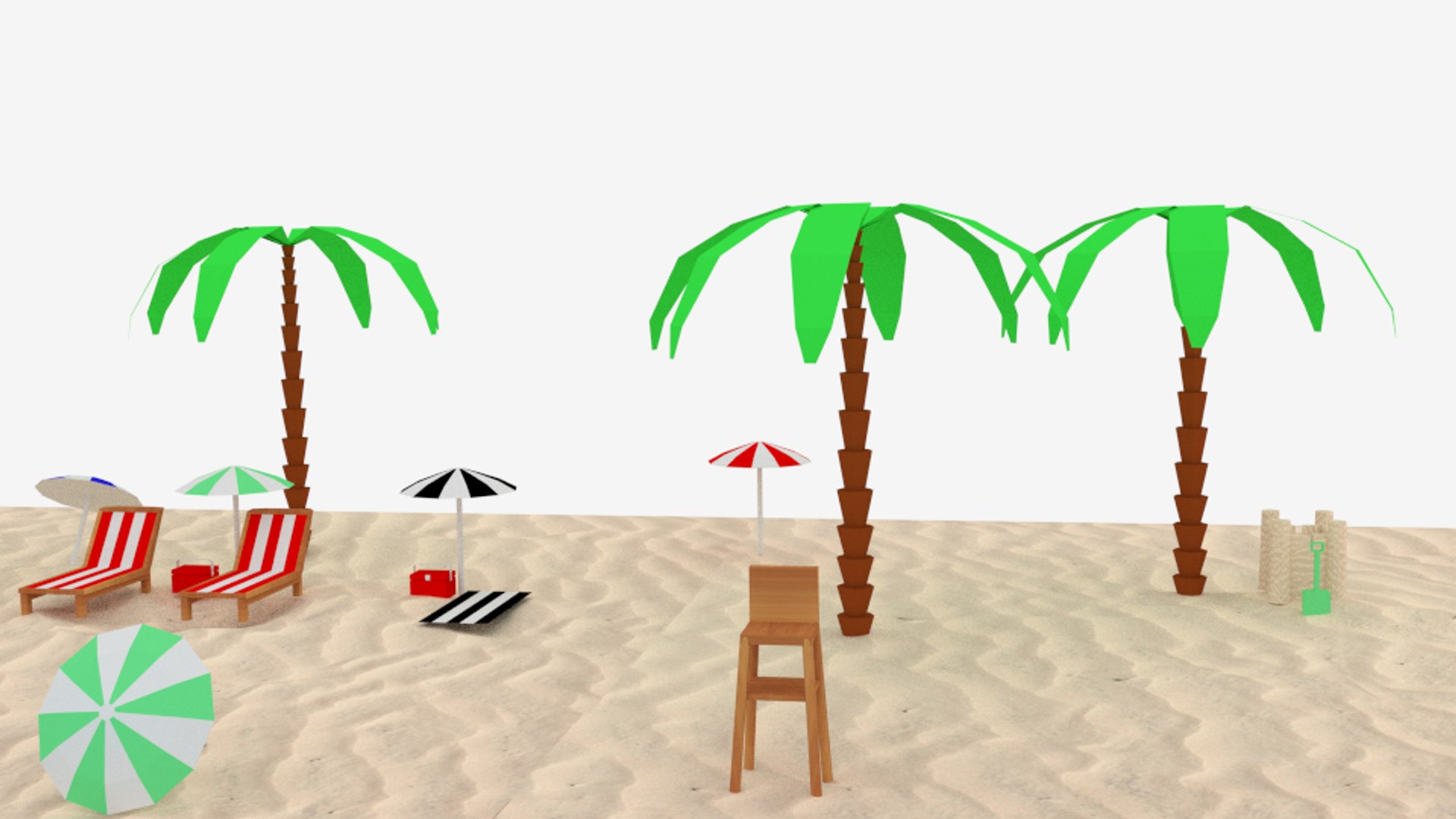 3D beach scene basic model - TurboSquid 1280629