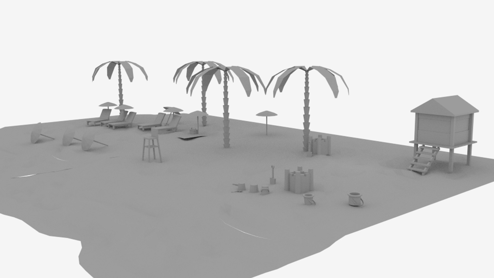 3D beach scene basic model - TurboSquid 1280629