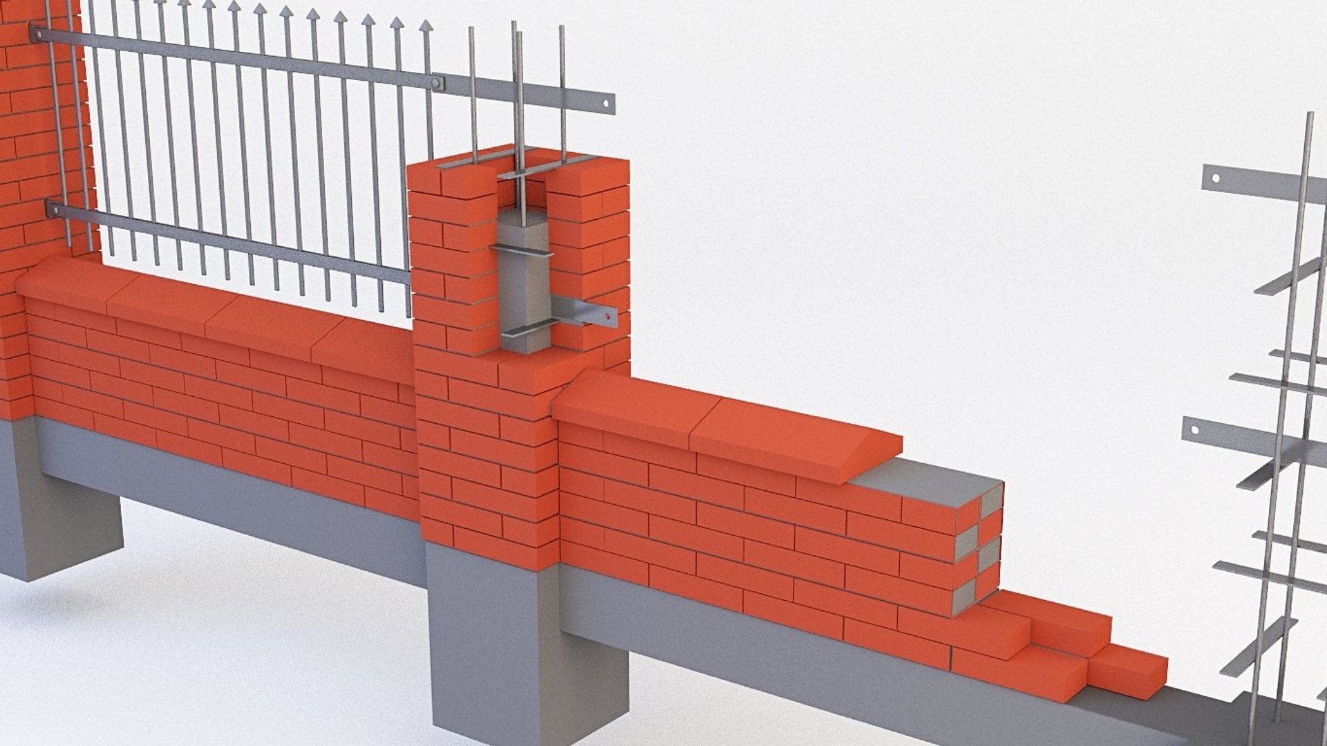 3D Model Masonry Brick Fences Cross Section V1 - TurboSquid 2417563