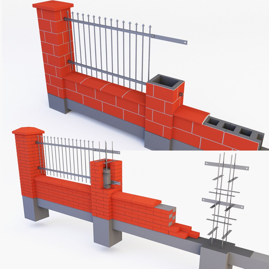 3D Model Masonry Brick Fences Cross Section V1 - TurboSquid 2417563