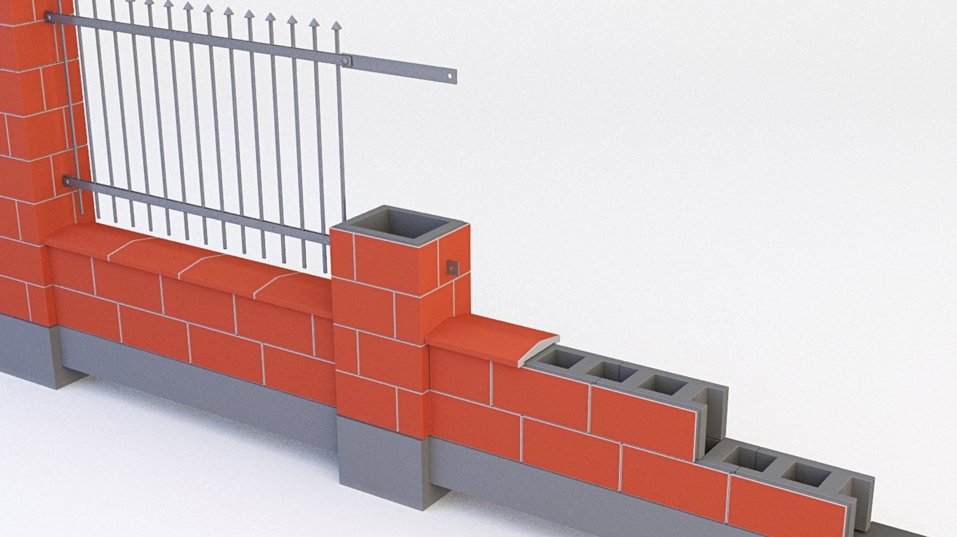 3D Model Masonry Brick Fences Cross Section V1 - TurboSquid 2417563