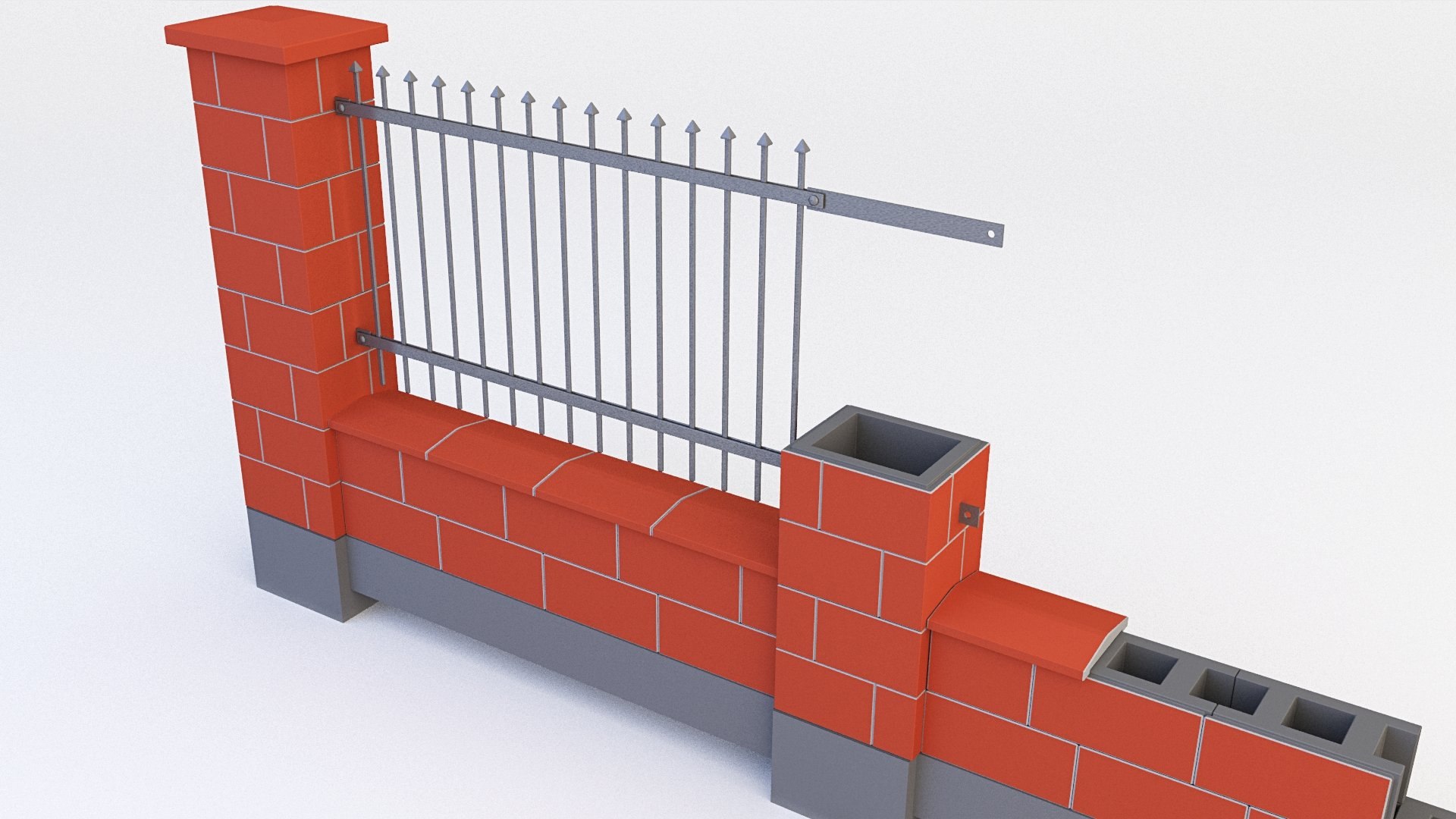 3D Model Masonry Brick Fences Cross Section V1 - TurboSquid 2417563