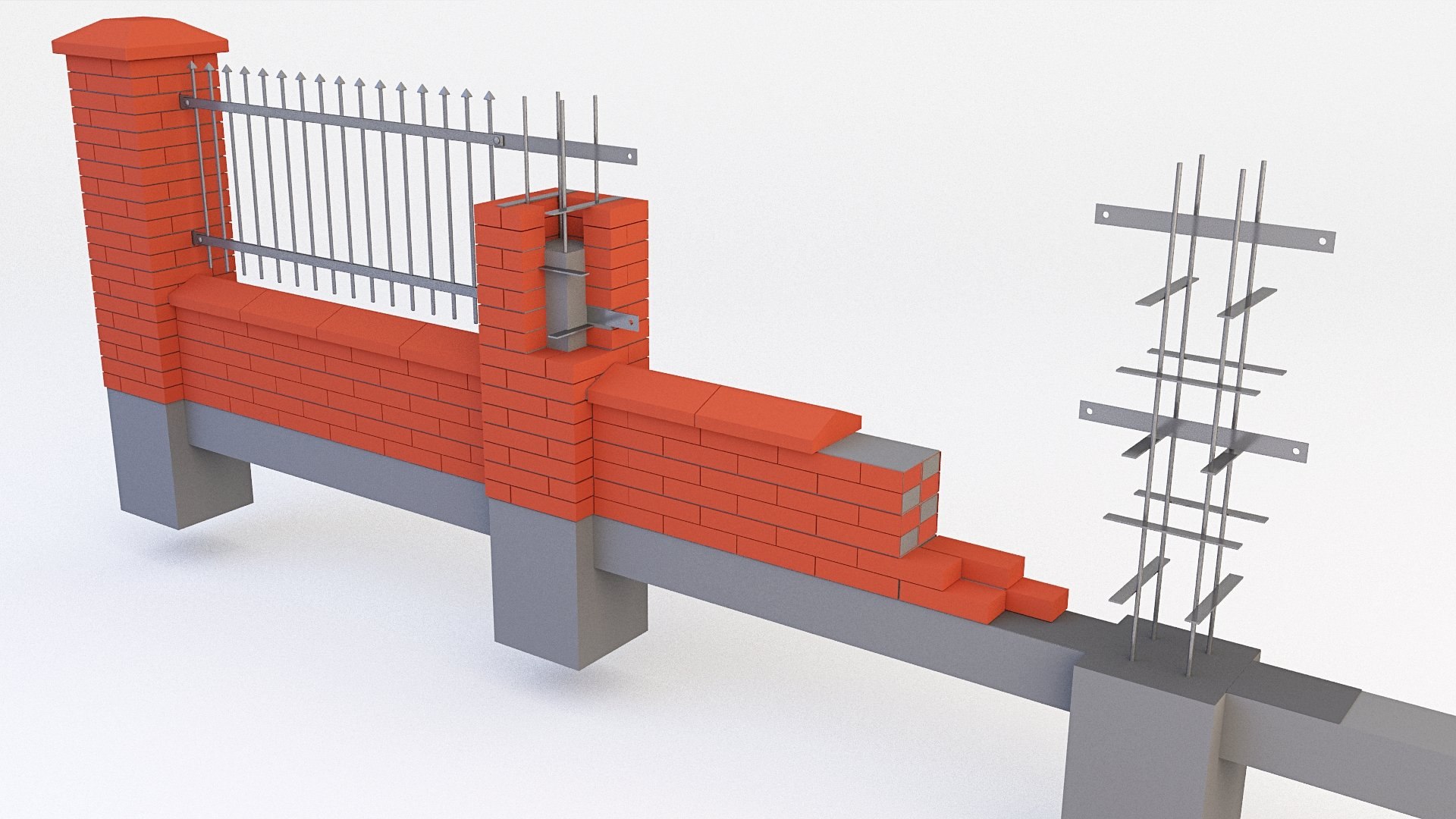 3D Model Masonry Brick Fences Cross Section V1 - TurboSquid 2417563