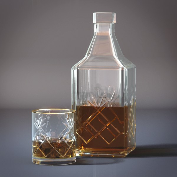 3d realistic bottle whiskey glass model