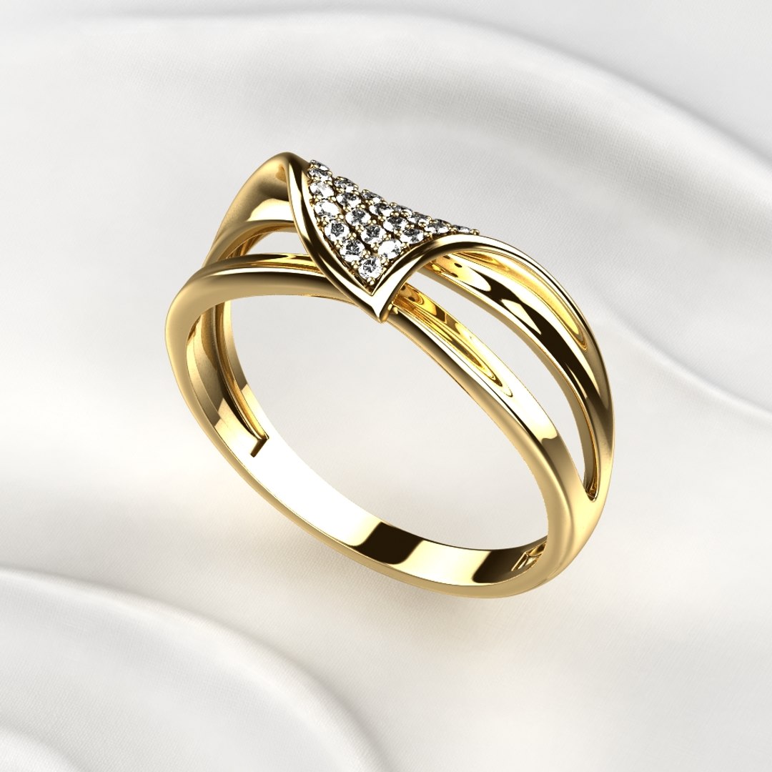 25 Diamonds Bended Fashion Gold Ring Model - TurboSquid 1889004