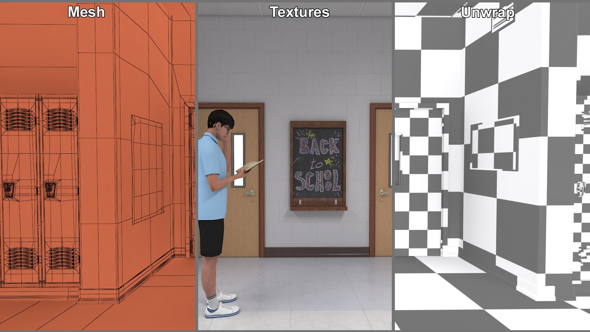 3D School Hallway With People Model - TurboSquid 2346230
