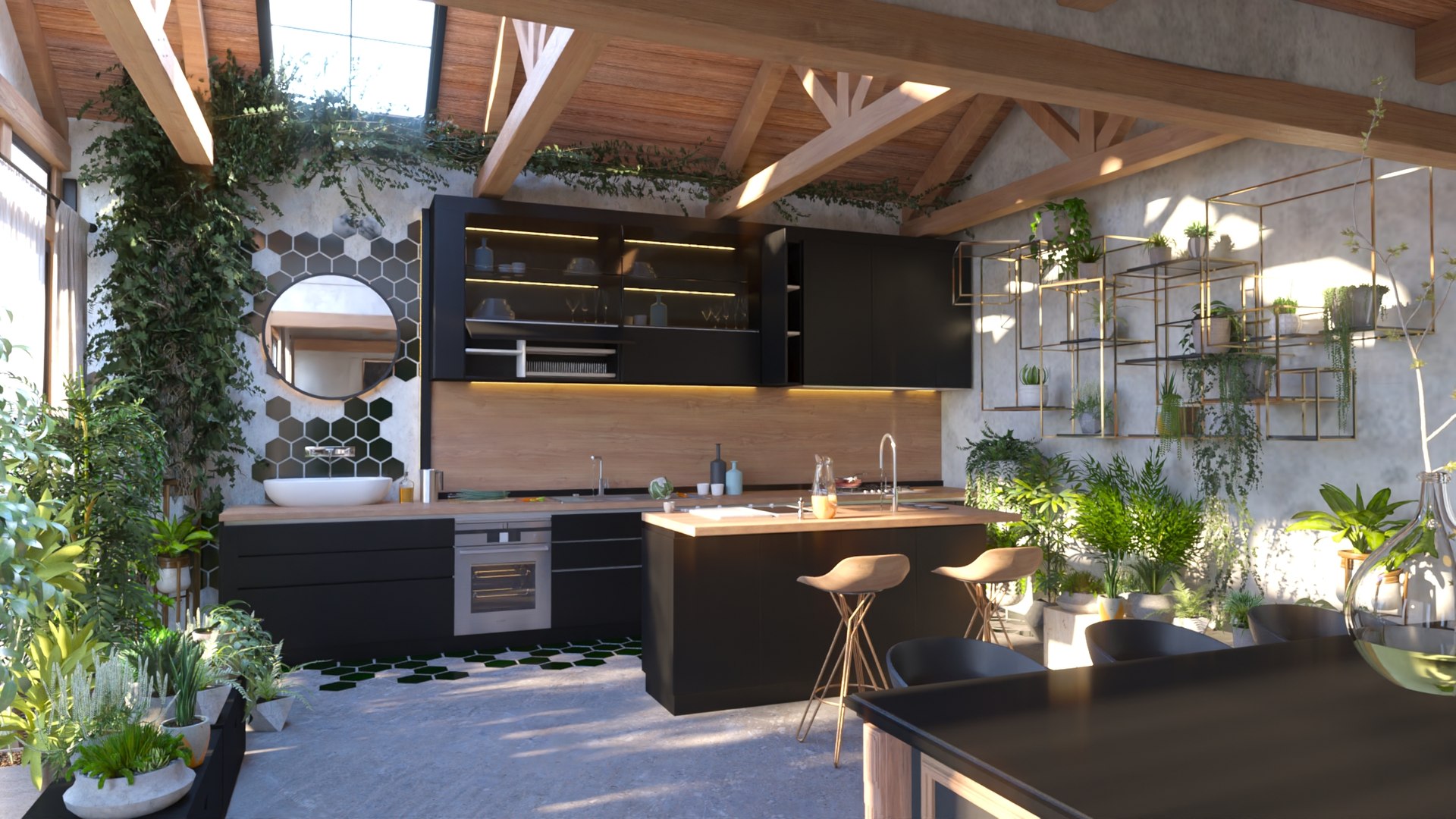 3D modern Kitchen with plants model - TurboSquid 2053602