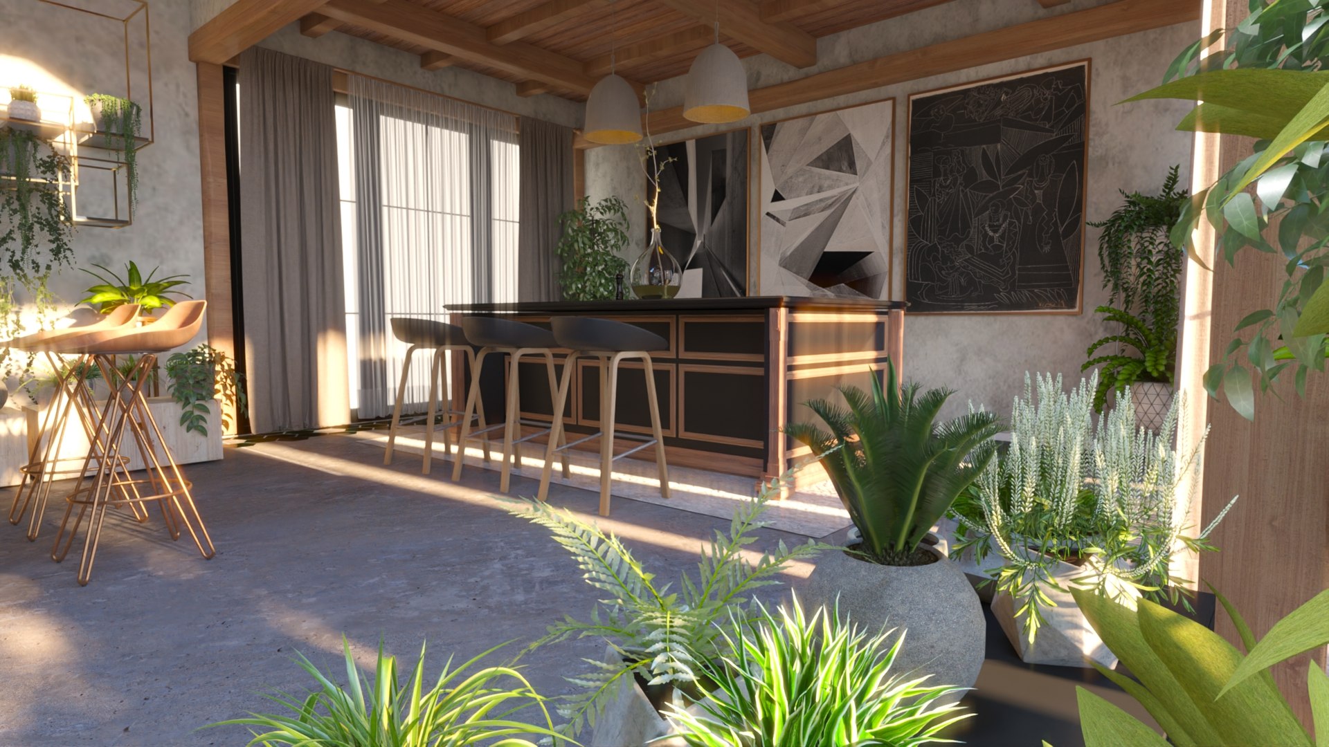 3D modern Kitchen with plants model - TurboSquid 2053602