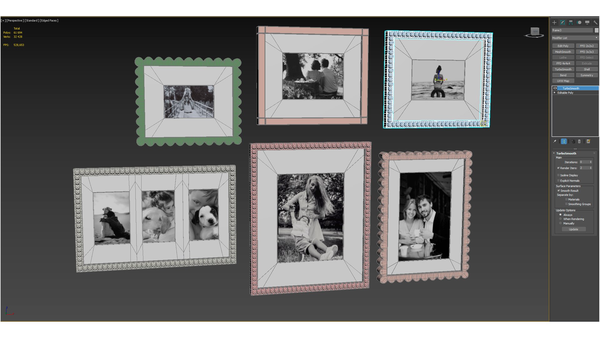 3D Model Beaded Gallery In A Box Frames Set Of 6 - TurboSquid 2392276