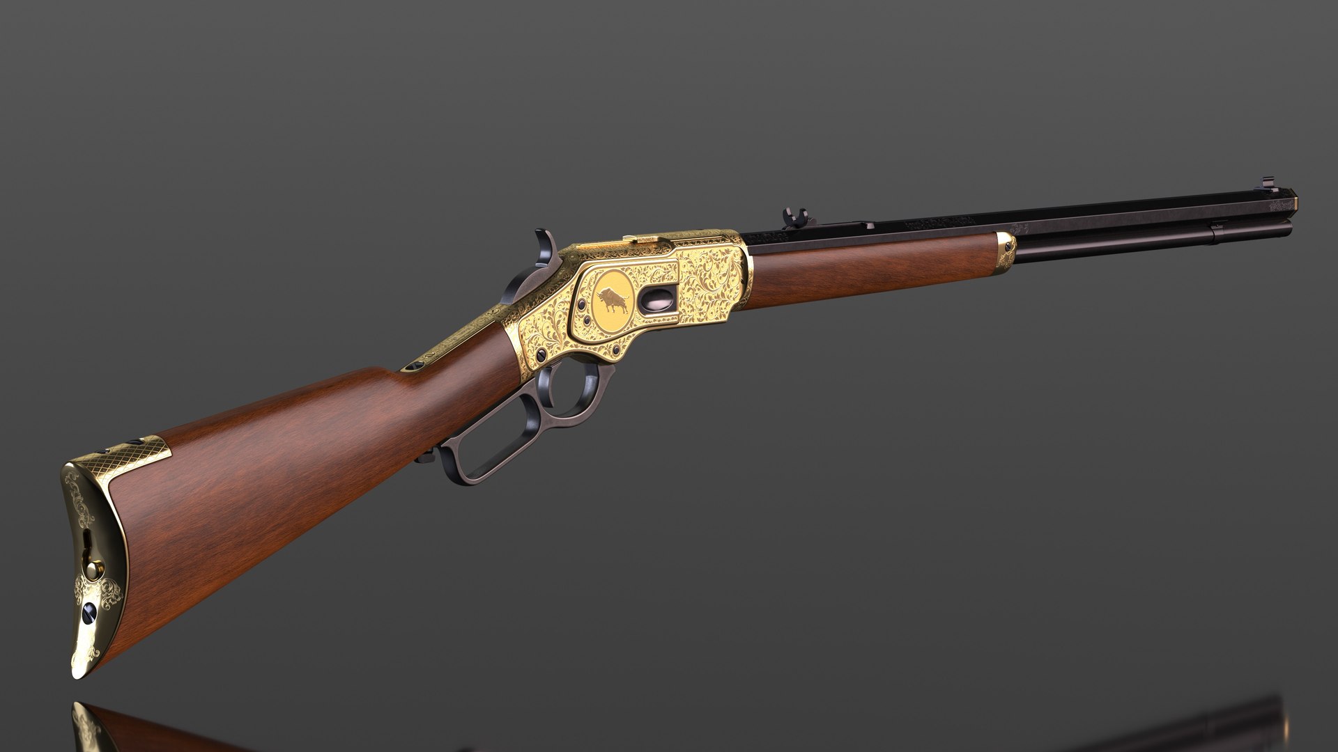 3D Engraved Winchester Model 1873 Golden Case - TurboSquid 1953354