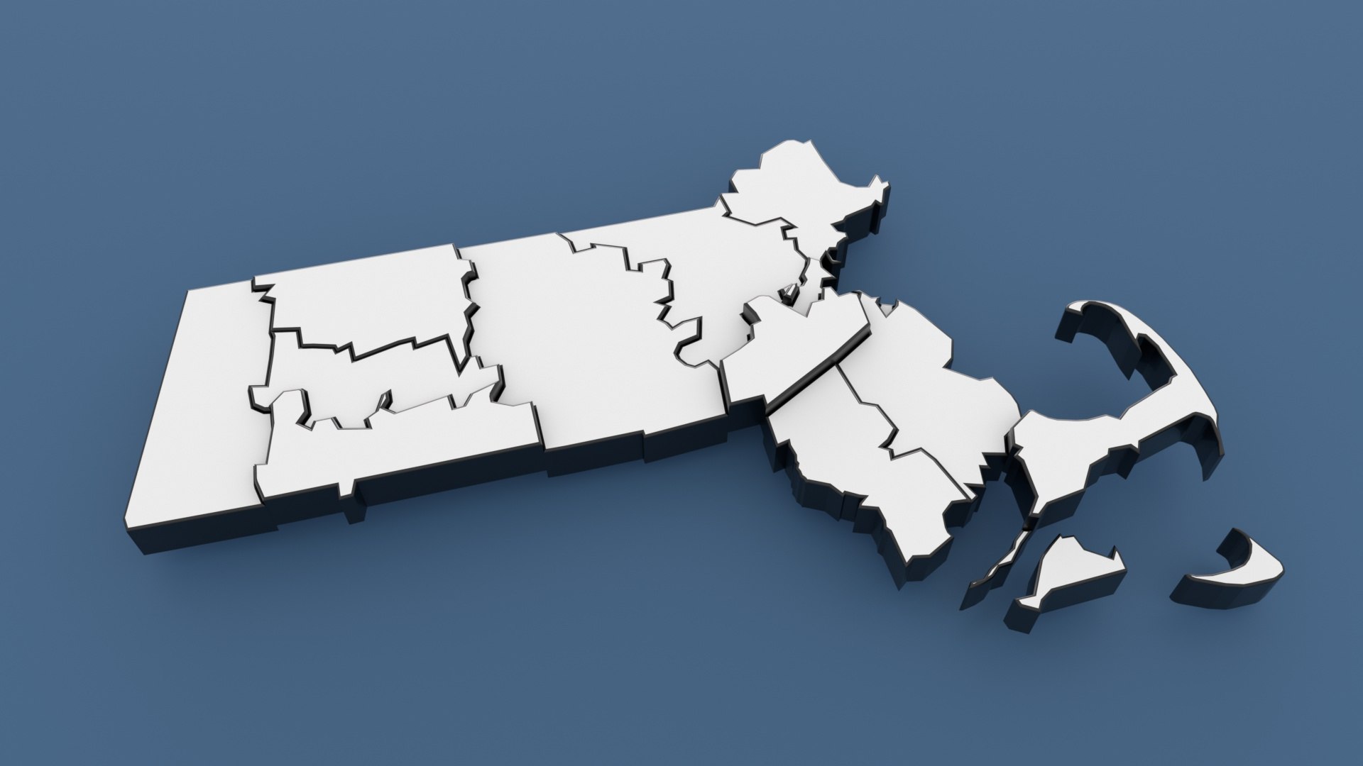 3D Massachusetts Counties - Map Of United States Of America USA ...