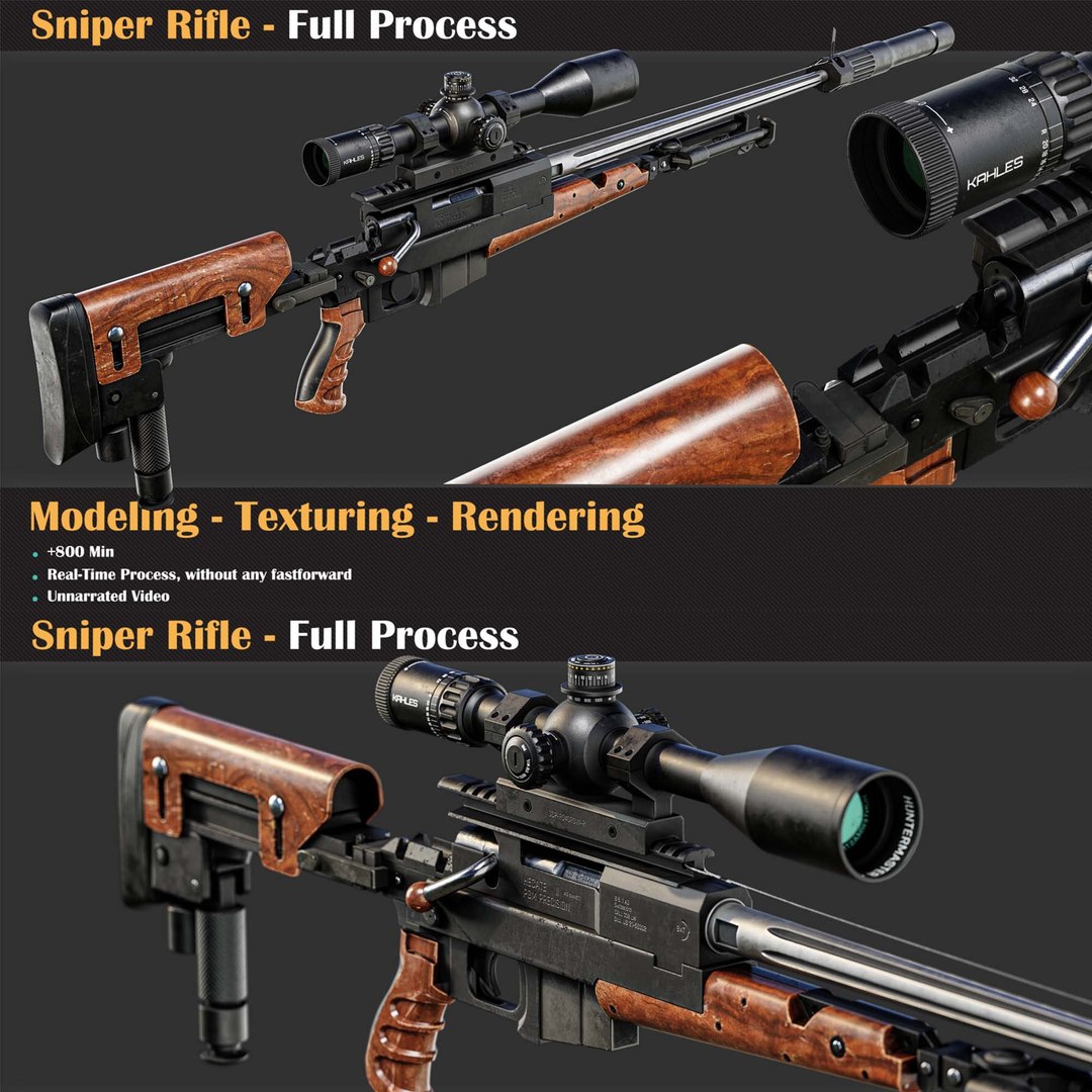 Sniper Rifle - Tutorial Full Process - TurboSquid 2290297