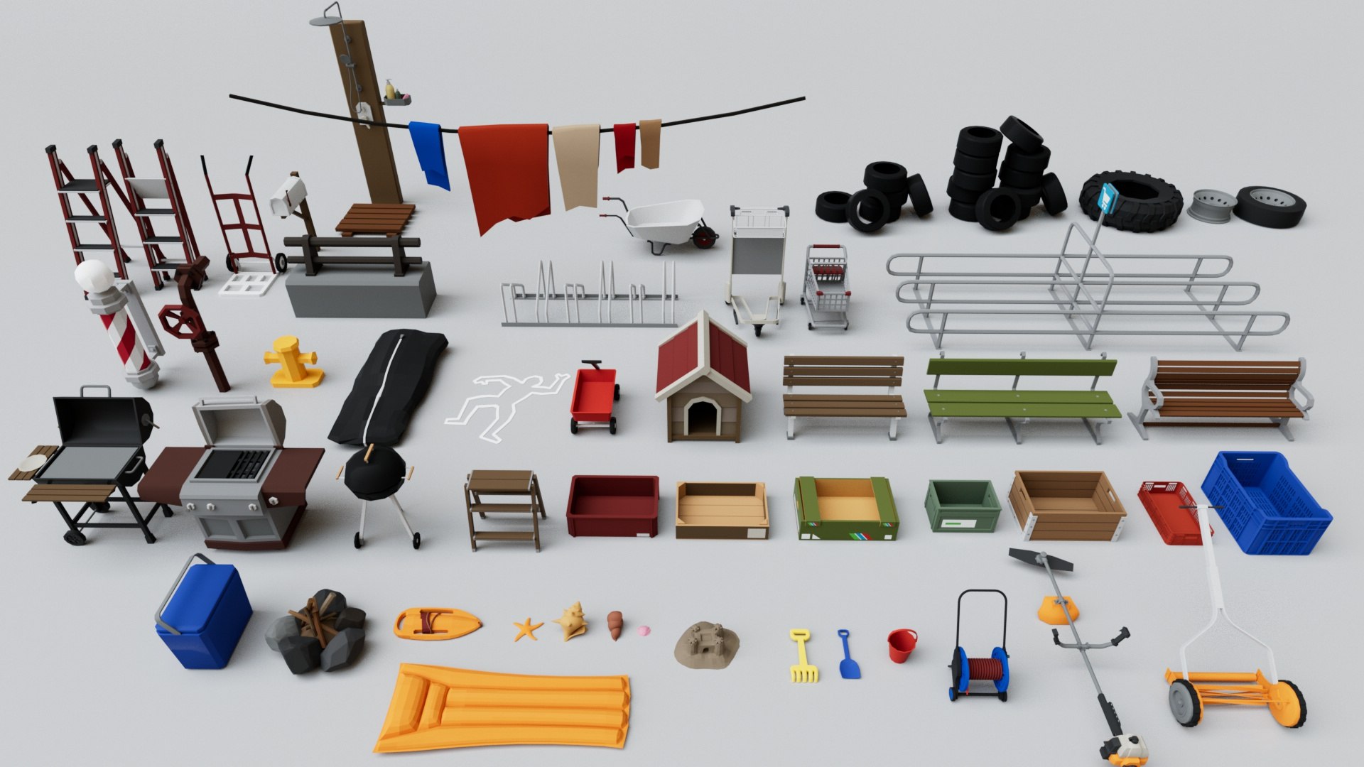 Realistic Exterior City Street Props Pack Collection 3D Model ...