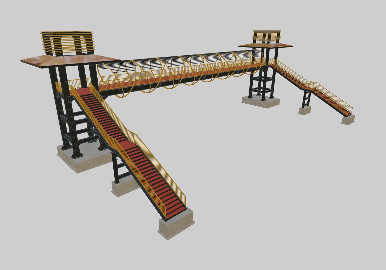 3D Steel Pedestrian Bridge-Straight Stair-Tower Column Type-27 ...