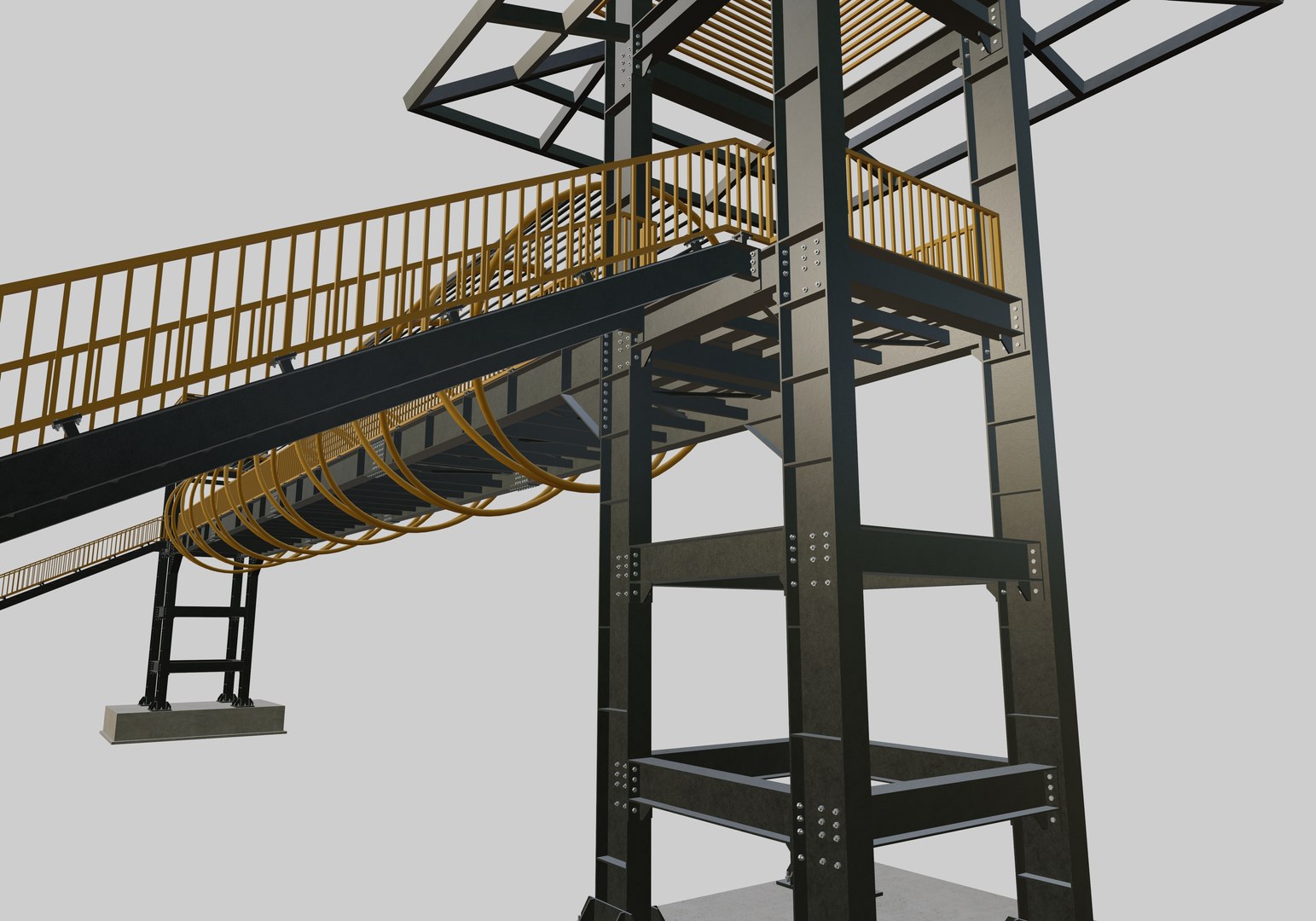3D Steel Pedestrian Bridge-Straight Stair-Tower Column Type-27 ...