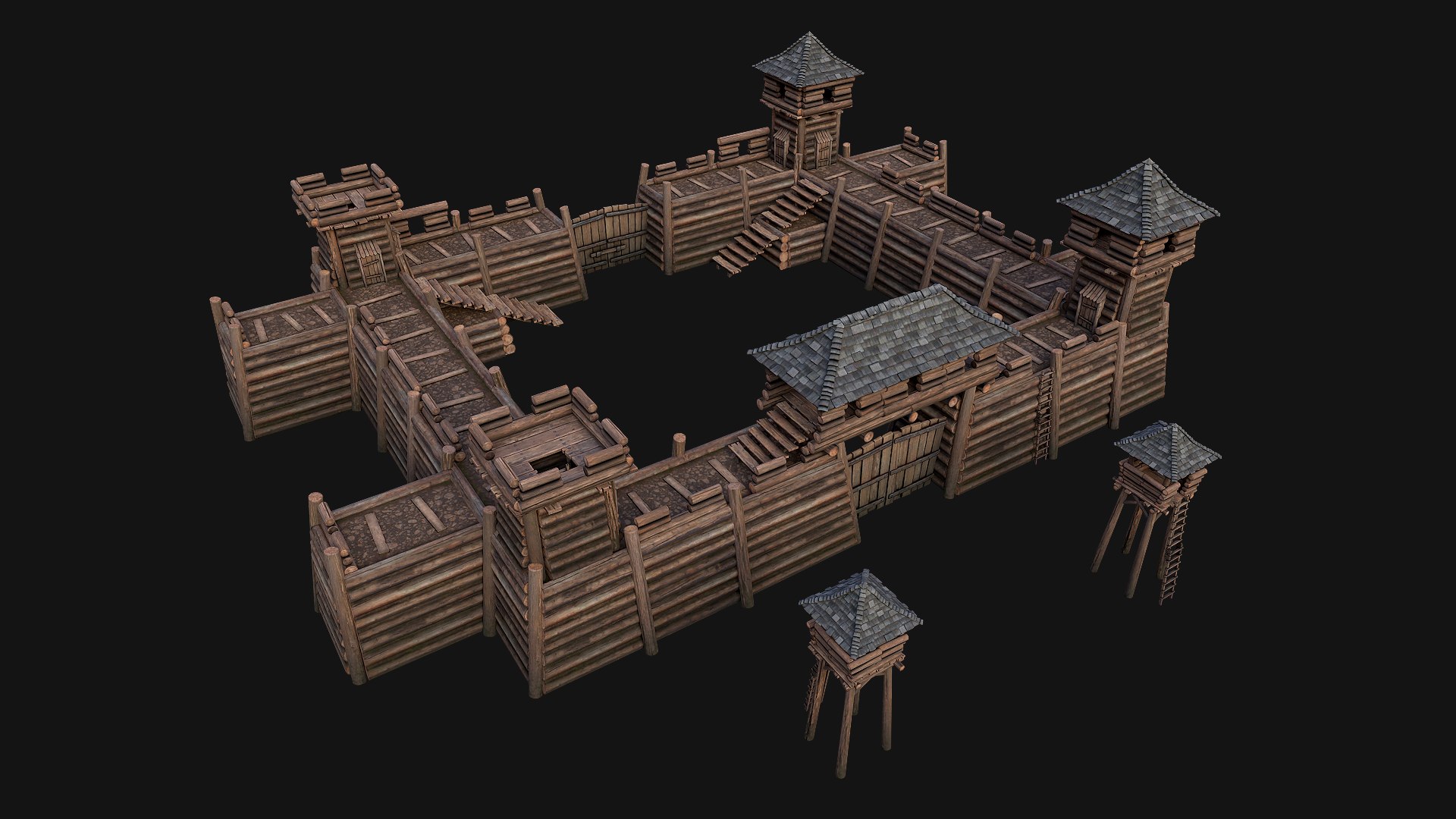 Medieval Wooden Fort Castle Constructor 3D - TurboSquid 1956563