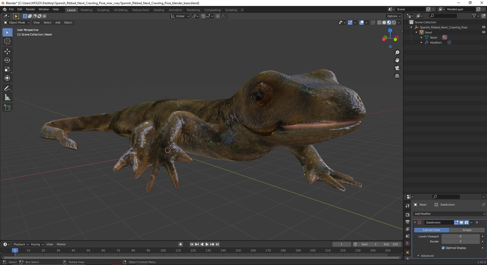 3D Spanish Ribbed Newt Crawling Pose Model - TurboSquid 2141150