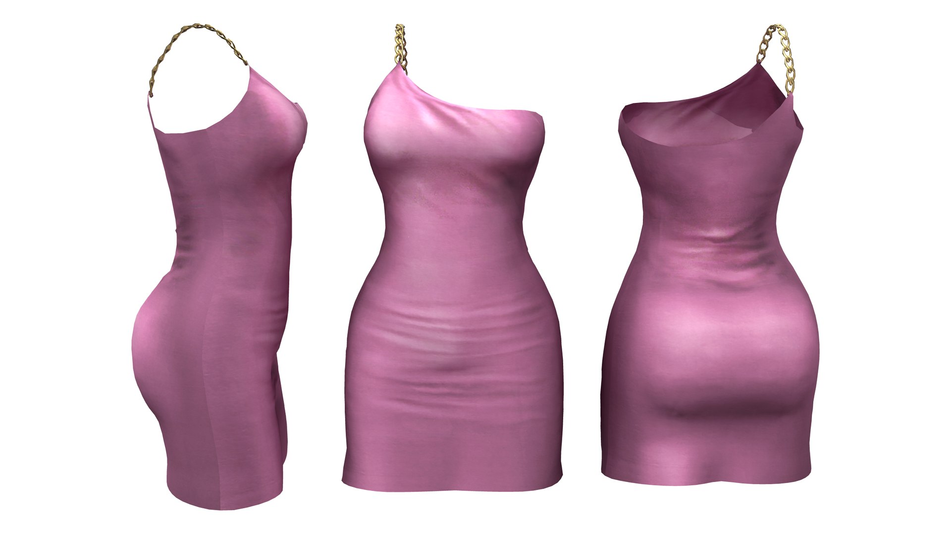 3D One Shoulder Chain Strap Dress model - TurboSquid 1834006