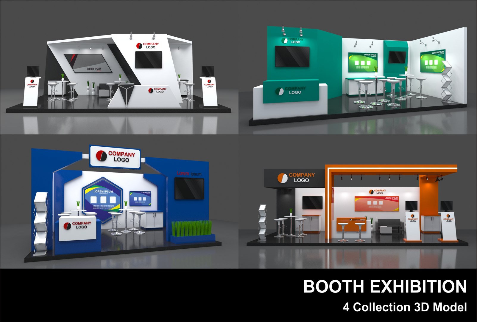 3D 4 Booth Exhibition Modern - TurboSquid 1799336