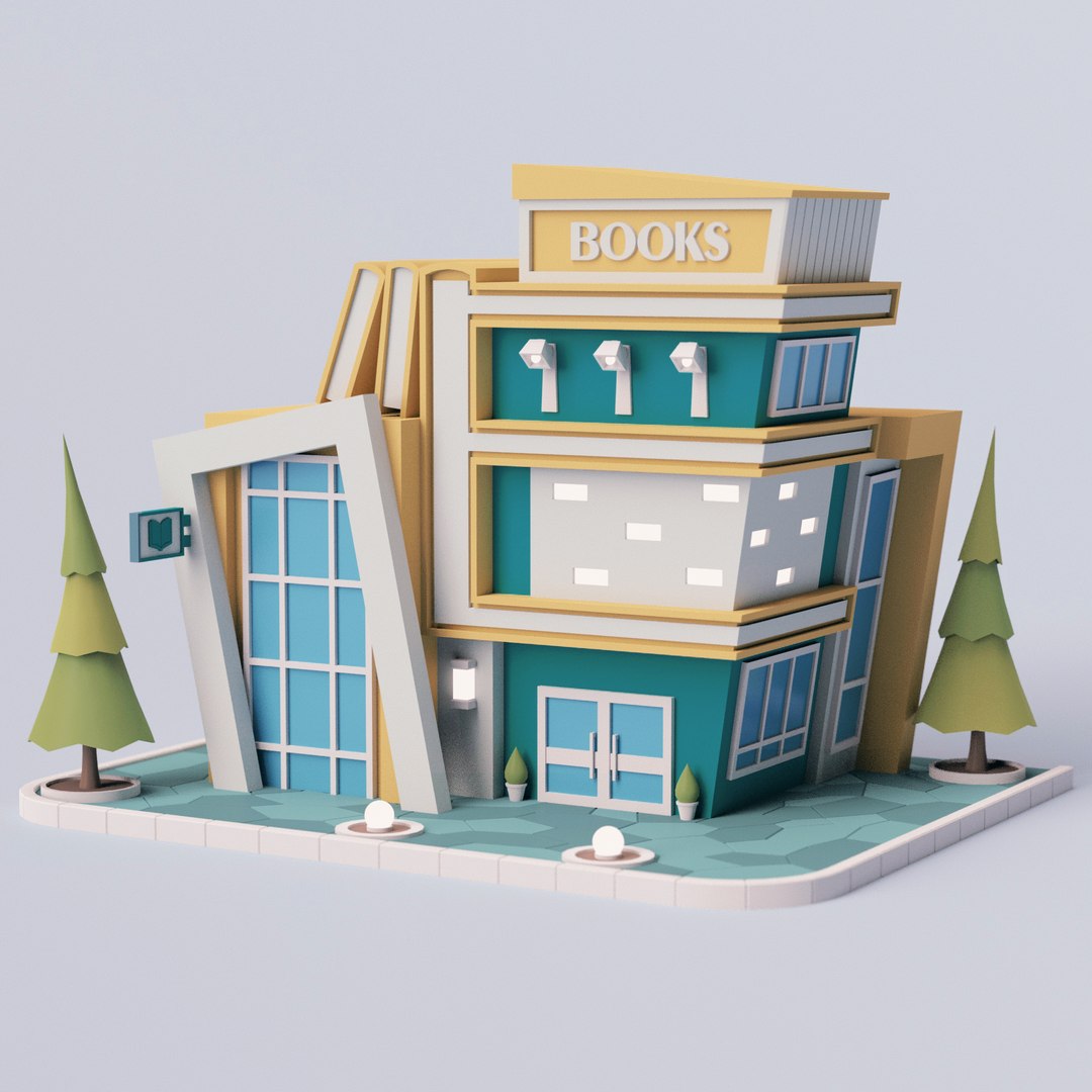 3D Cartoon Modern Bookstore 01 - TurboSquid 1904398