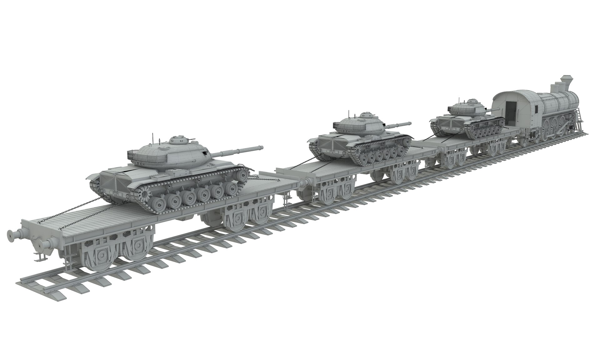 3D Military Train Loaded With Tanks - TurboSquid 2511153