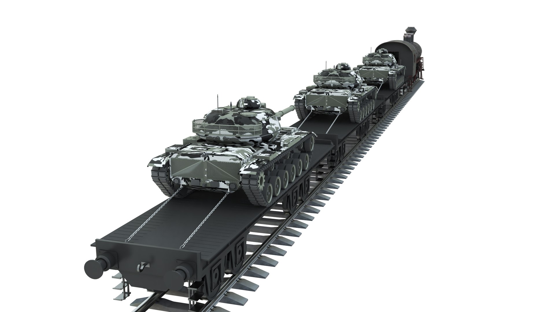 3D Military Train Loaded With Tanks - TurboSquid 2511153