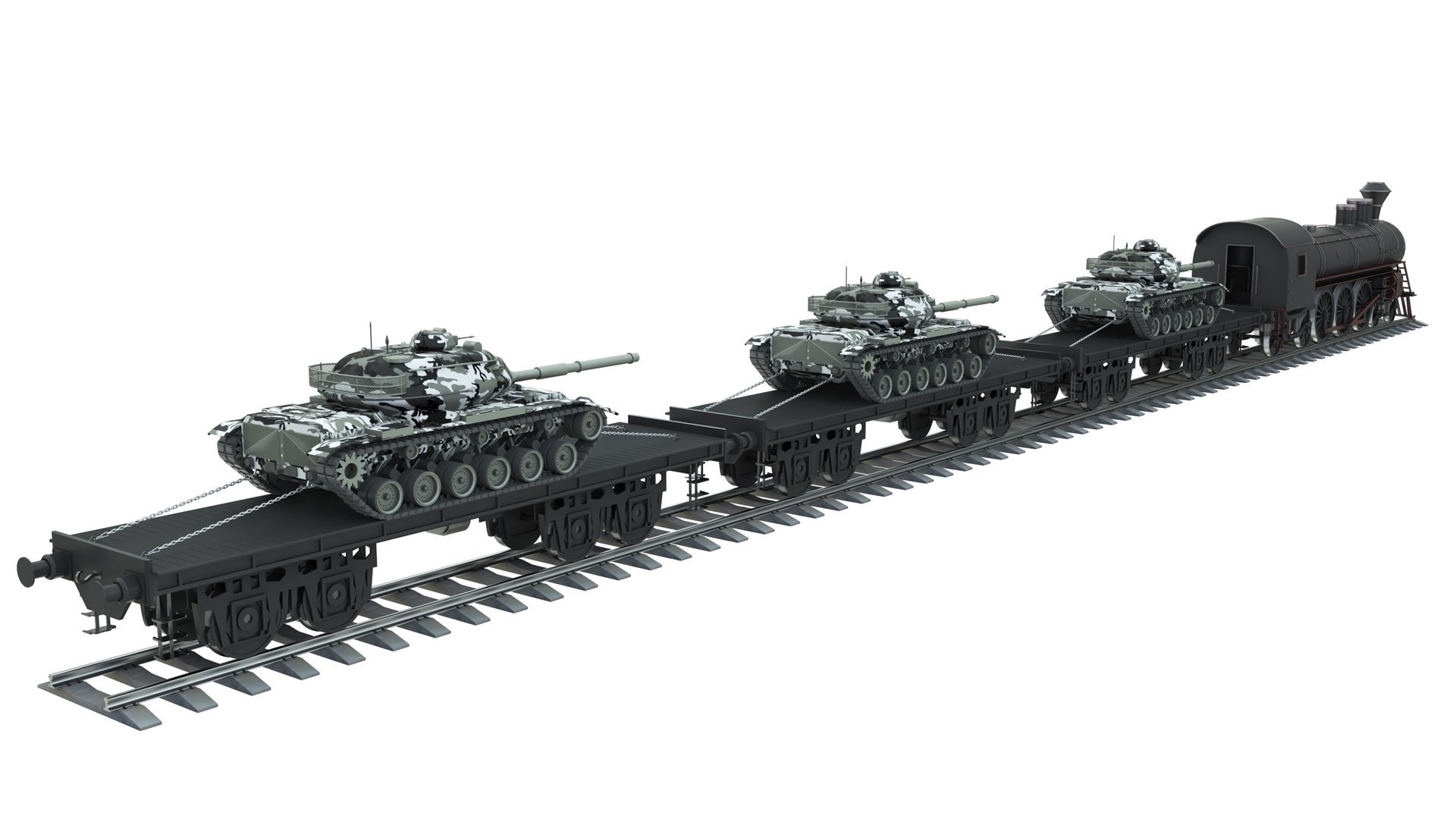 3D Military Train Loaded With Tanks - TurboSquid 2511153