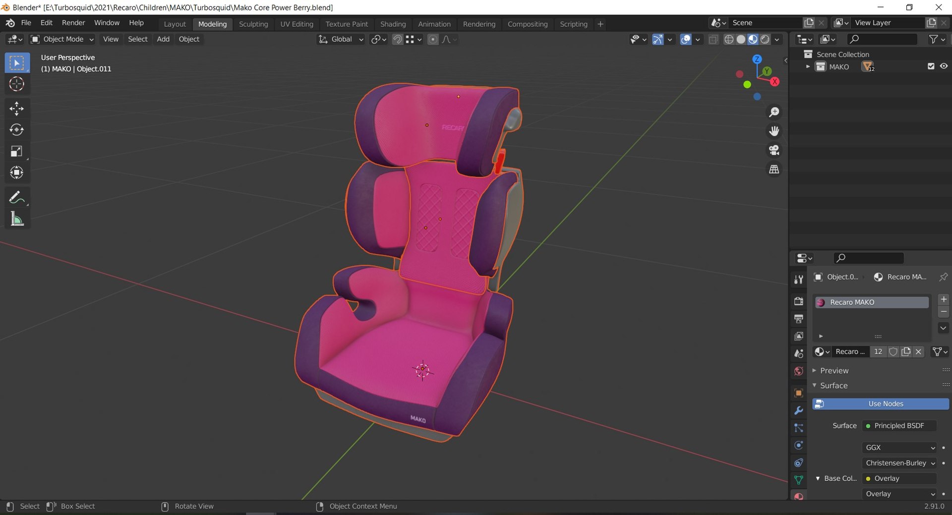 3D Recaro MAKO Children Car Seat Core Power Berry - TurboSquid 1763605