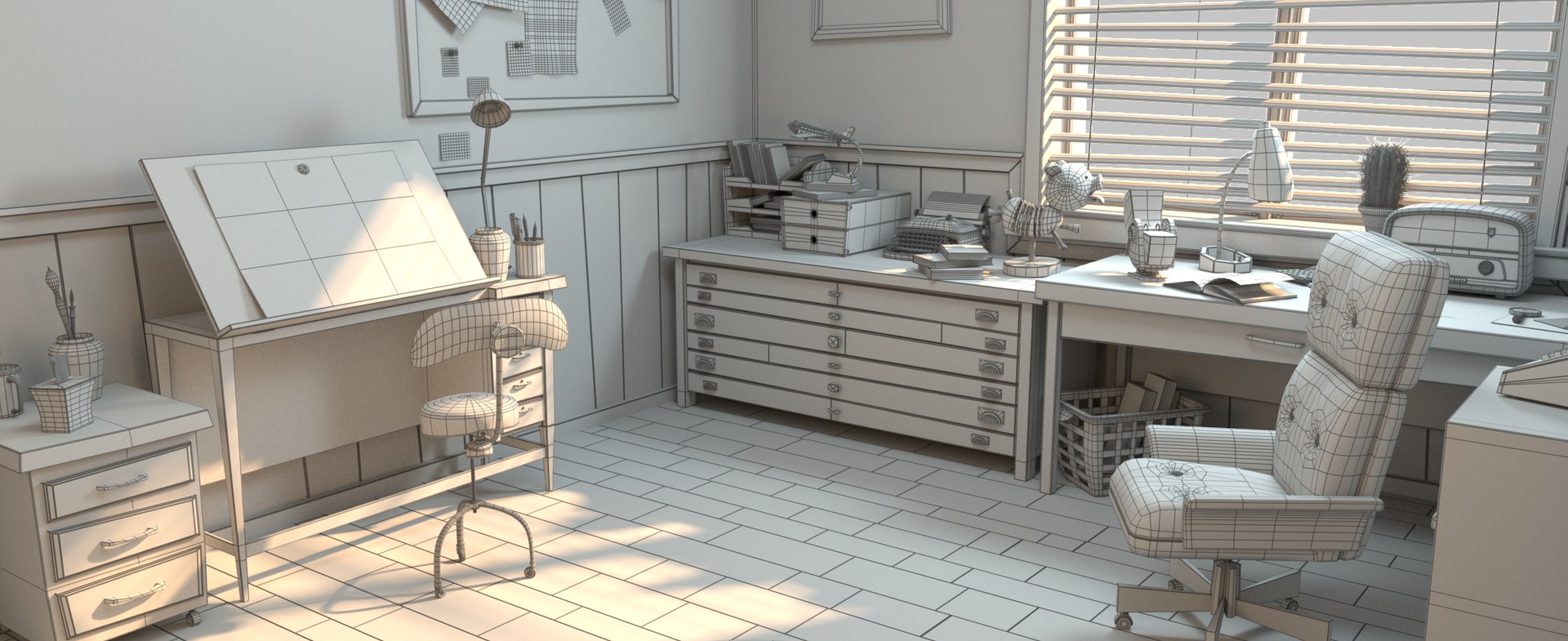 Cartoon Study Room Model - TurboSquid 1826248