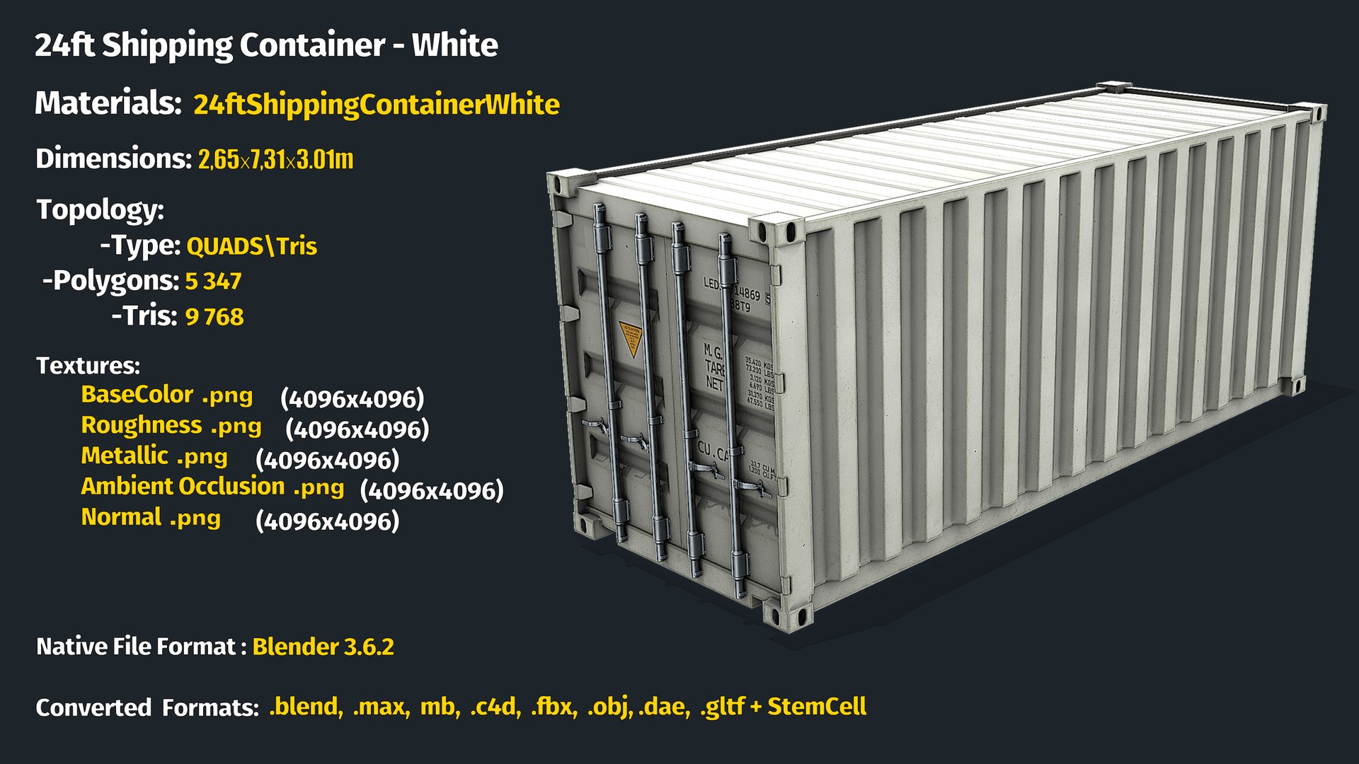 3D 24ft Shipping Container - White - TurboSquid 2151263
