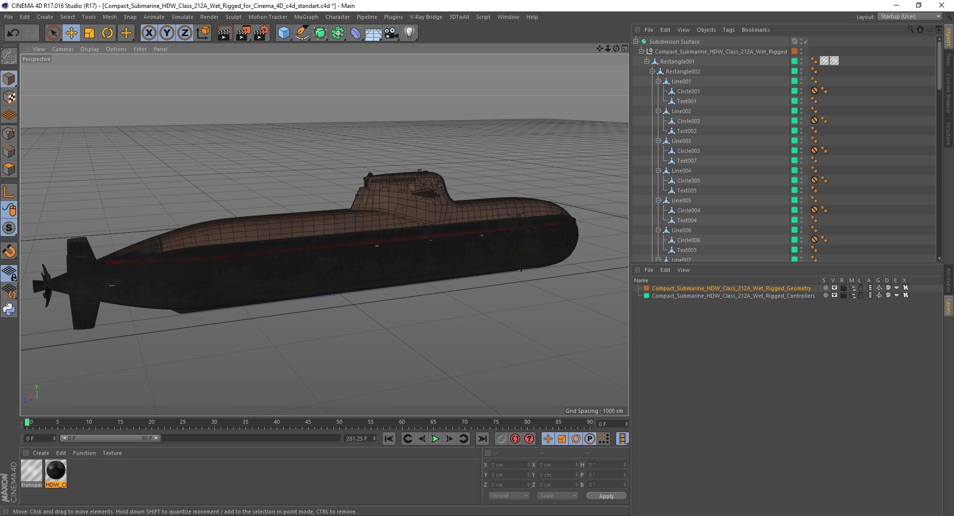 3D Compact Submarine HDW Class 212A Wet Rigged for Cinema 4D model - TurboSquid 2087595
