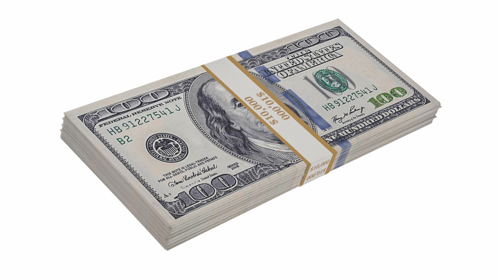 One Hundred Dollar Bills Stack 3D Model - TurboSquid 2137291