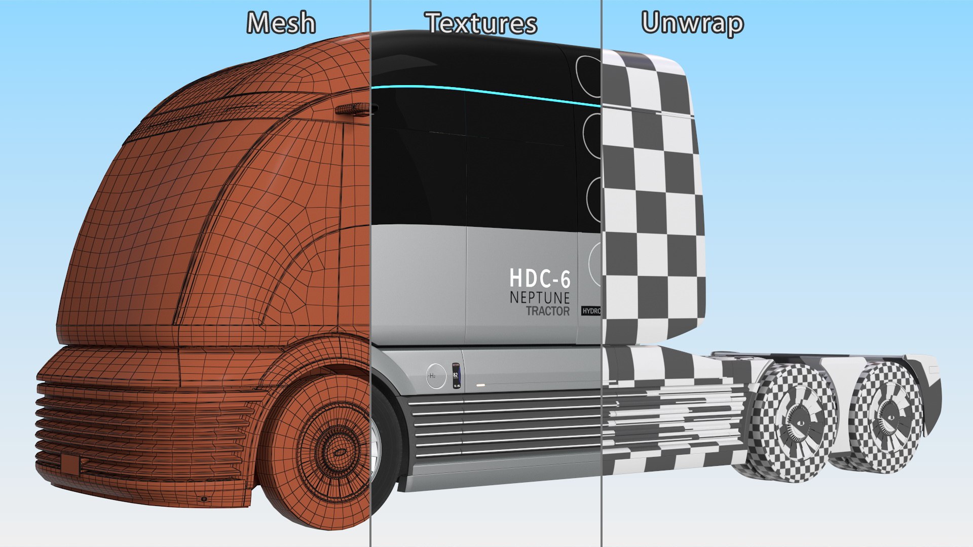 Heavy Duty Hydrogen Semi Truck Hyundai HDC-6 Neptune Rigged 3D Model ...
