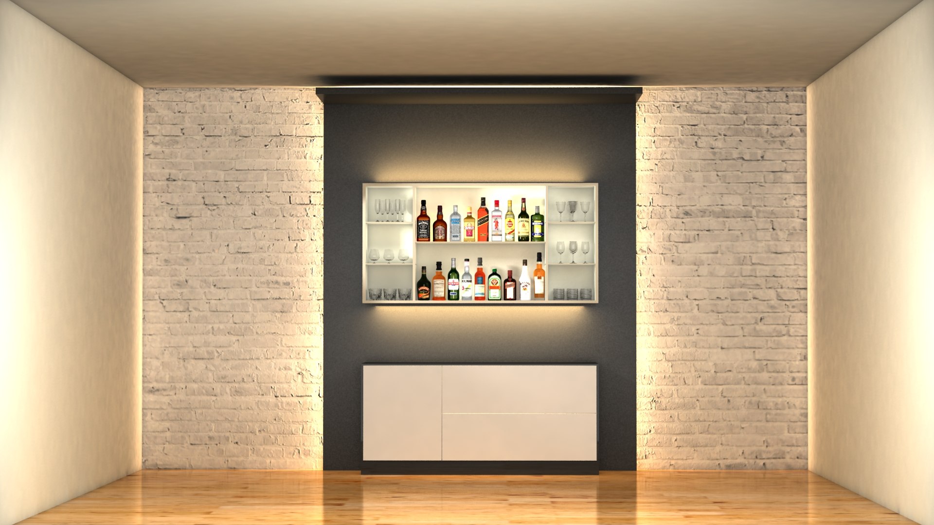3d Liquor Bottles Bar Unit Model
