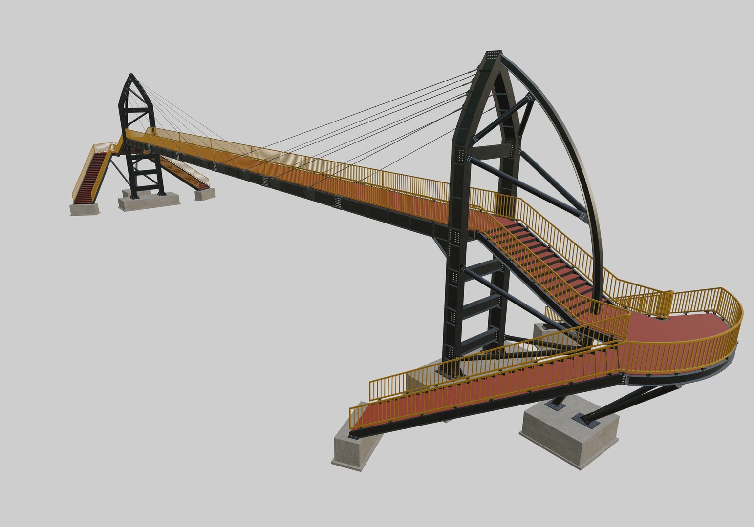 Steel Pedestrian Bridge-Rope Tensioning-Sailing Column Type-11 3D Model ...