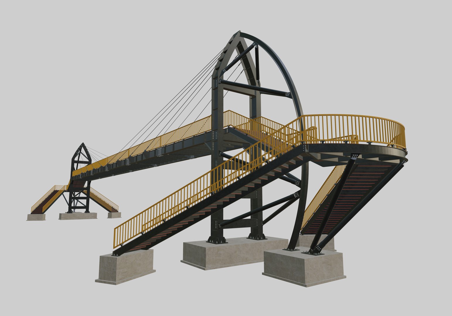 Steel Pedestrian Bridge-Rope Tensioning-Sailing Column Type-11 3D Model ...