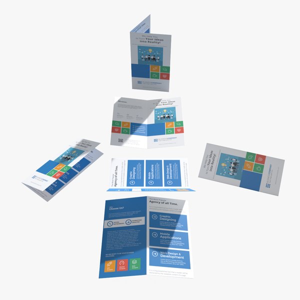 White 6 Flyers and Booklets Set - fold leaflet brochure 3D model ...