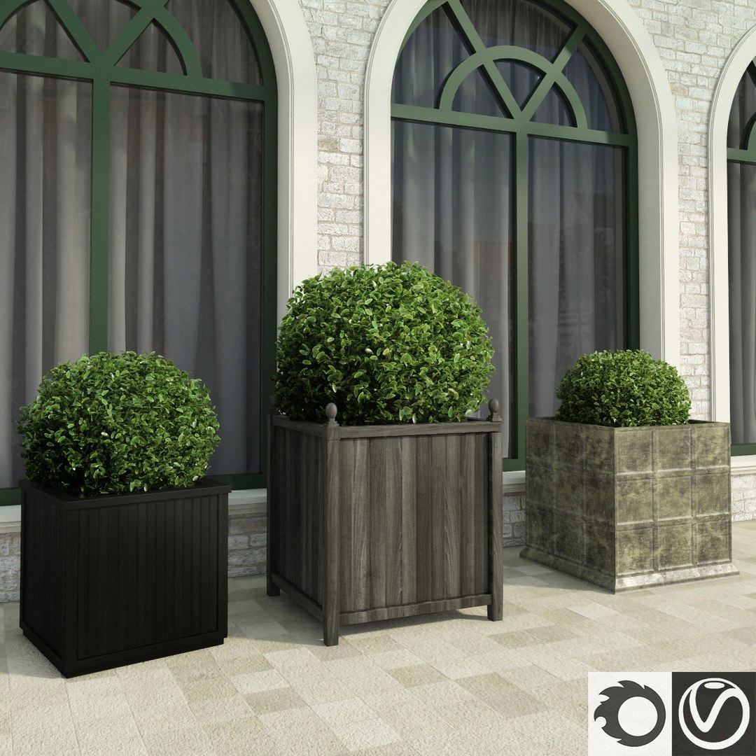 3d Model Bushes Boxes