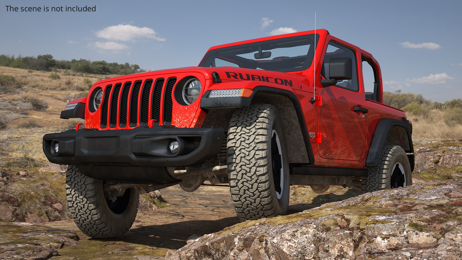 3D Jeep Wrangler Rock Climbing Vehicle Red Dirty Rigged For Cinema 4D ...
