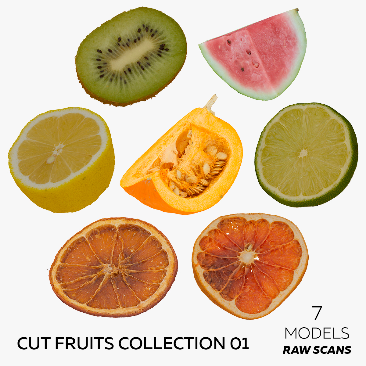 3D Cut Fruits Collection 01 - 7 models RAW Scans model - TurboSquid 1820853