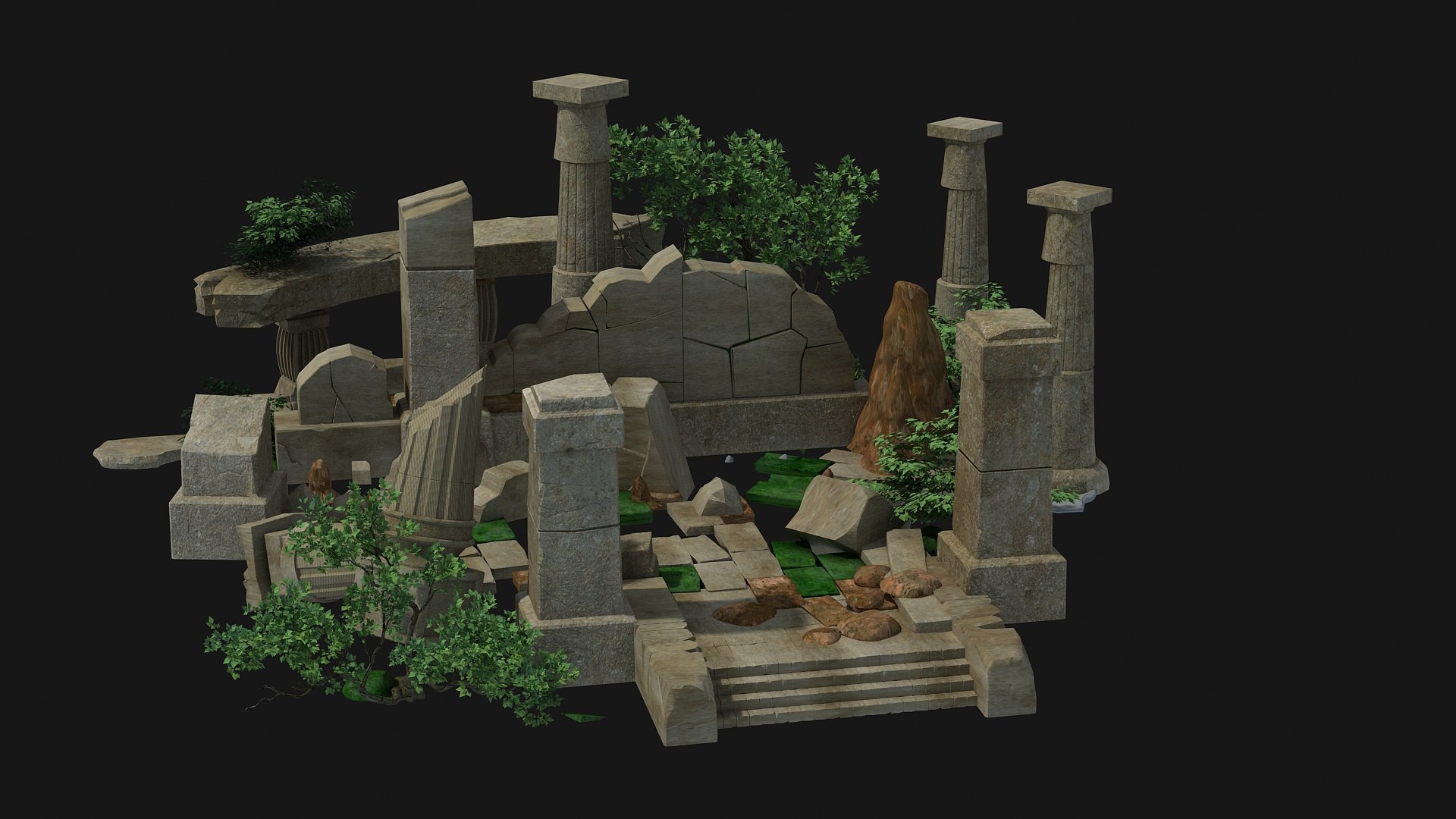 Temple Ruin Ruins Rocks Exterior Stones Damaged Highpoly 3D Model ...