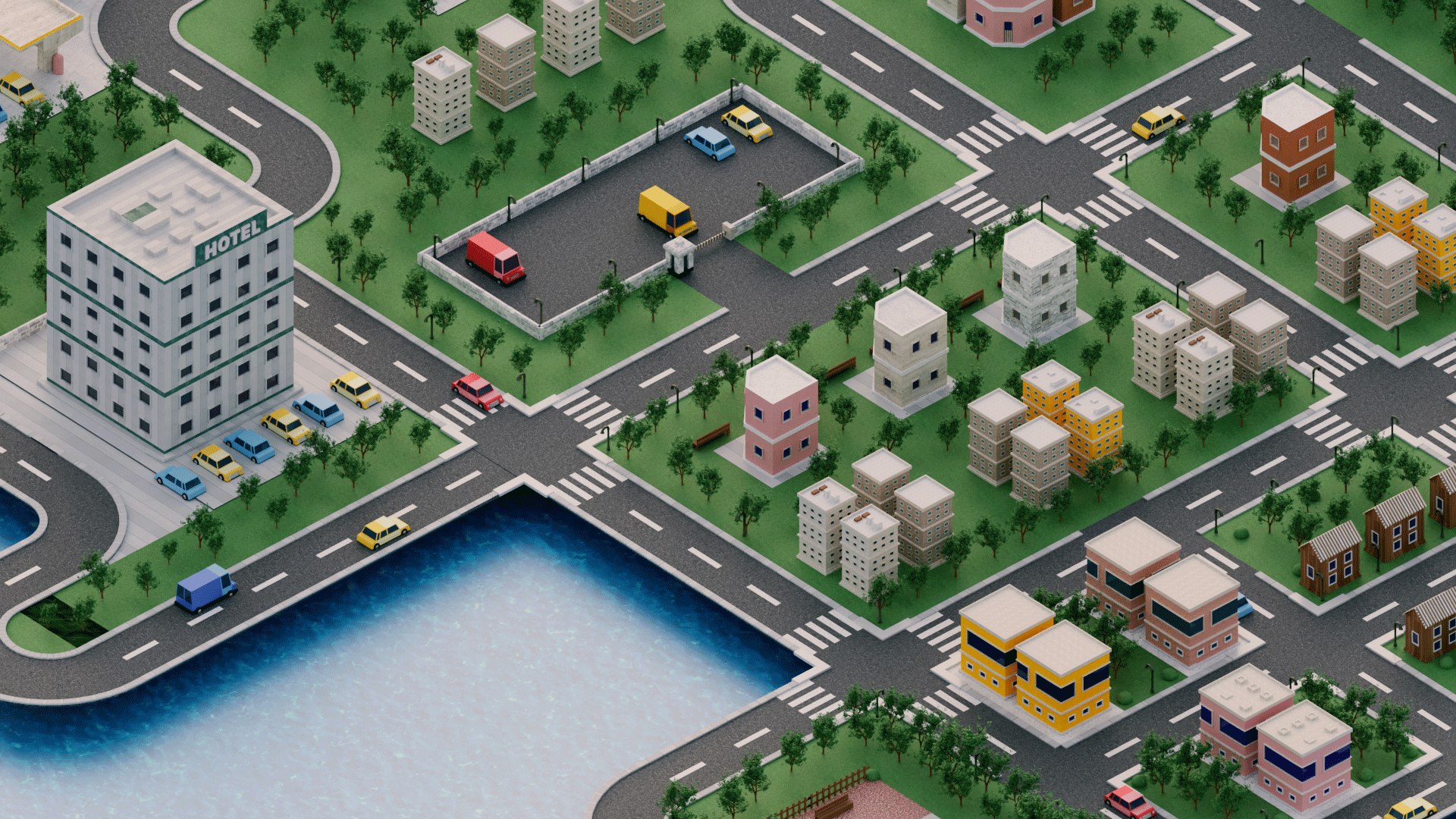 Modular Simple City Town Low-poly 3D model - TurboSquid 1907457