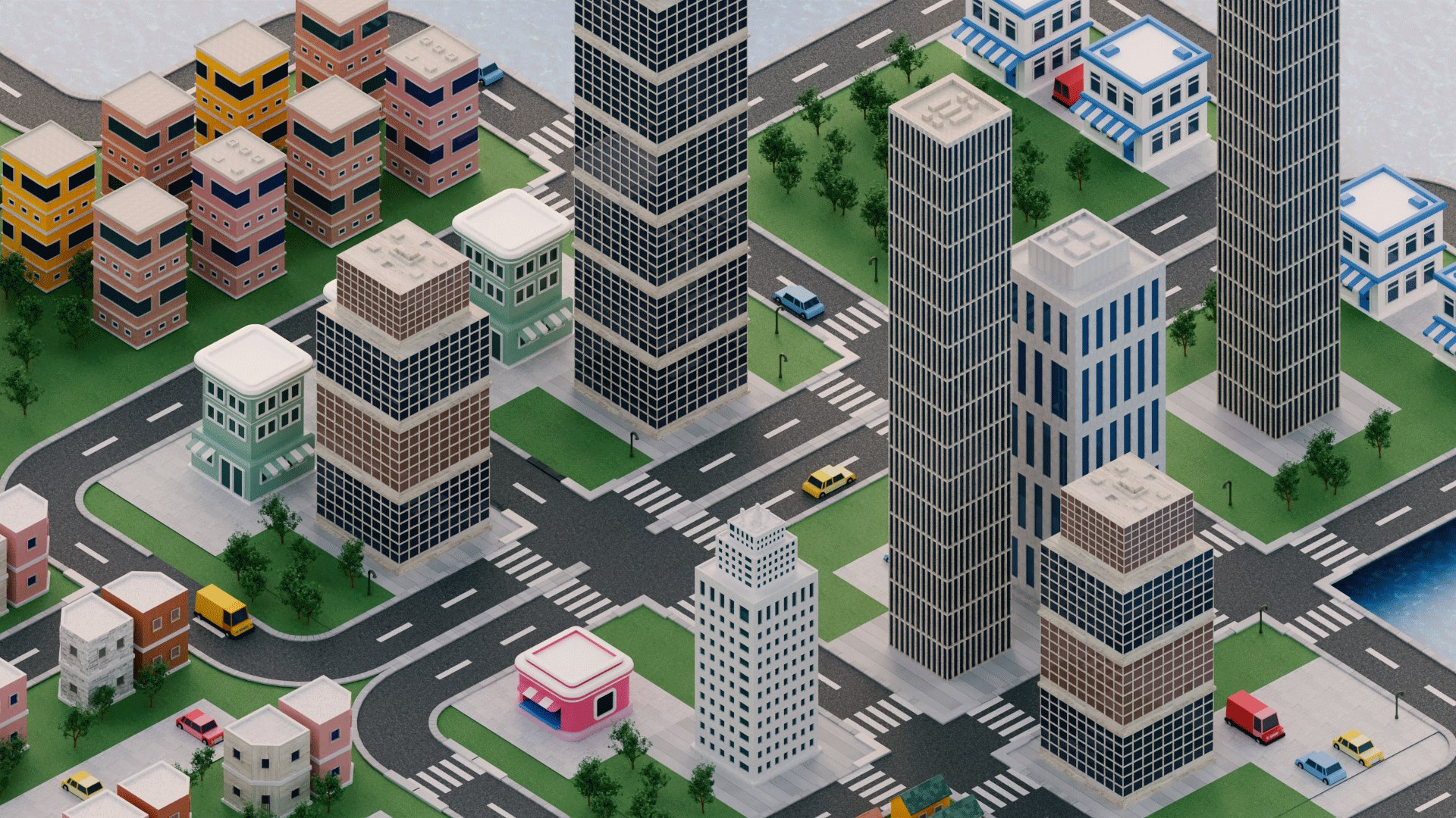 Modular Simple City Town Low-poly 3D model - TurboSquid 1907457