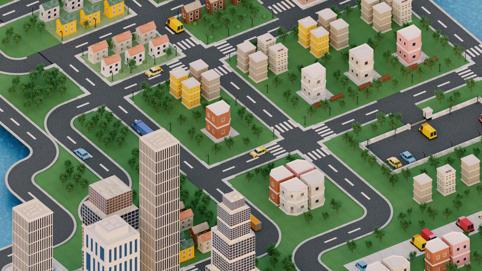 Modular Simple City Town Low-poly 3D model - TurboSquid 1907457